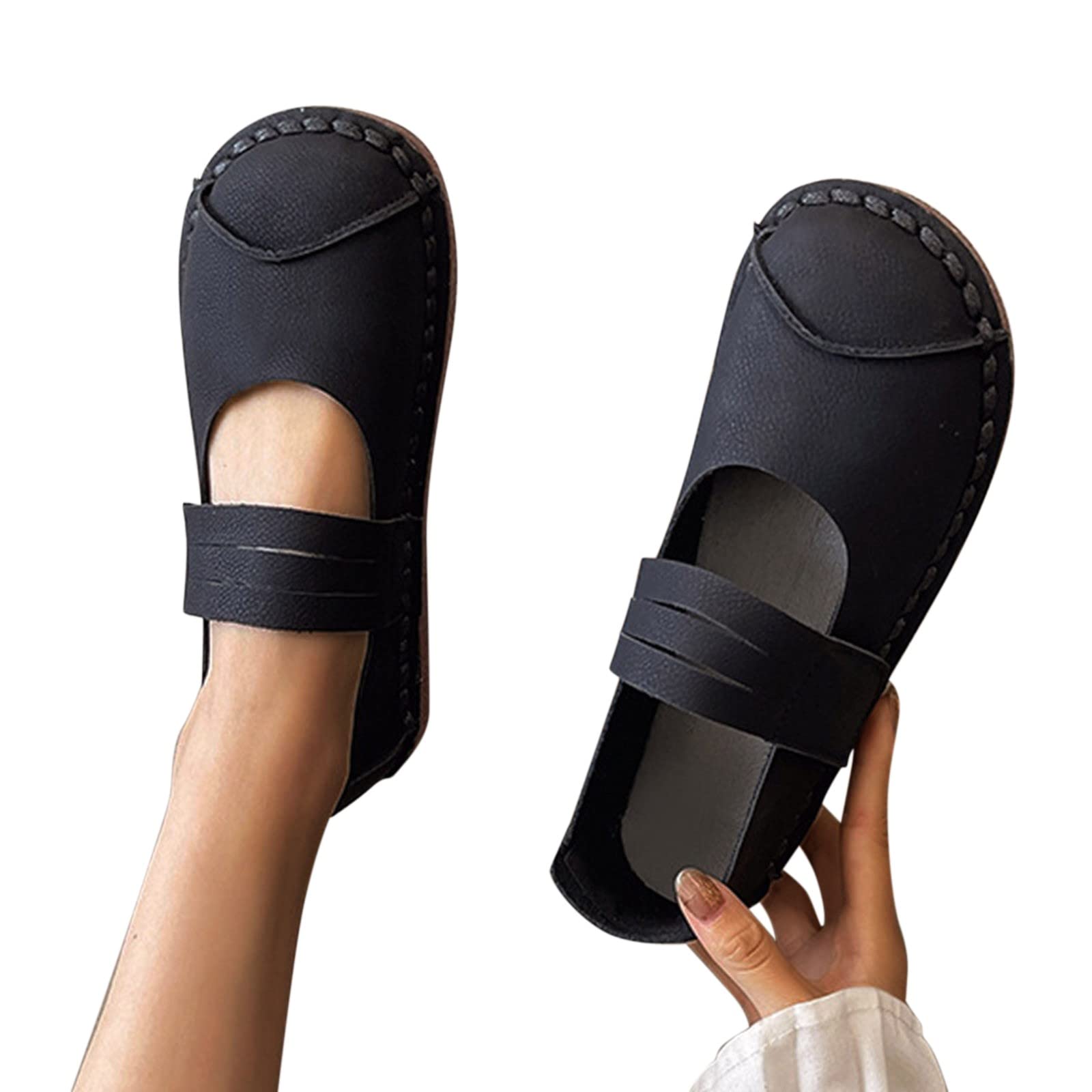 Flat Retro Casual Mouth Bottom Shoes Summer and Surface Shallow Soft Women's Spring Soft Women's Kids Boys Casual Shoes Black