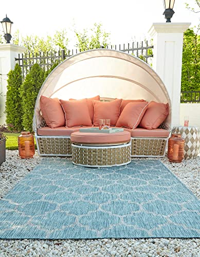 Unique Loom Outdoor Trellis Collection Area Rug (7' 1" x 10' Rectangle, Aquamarine/ Gray)