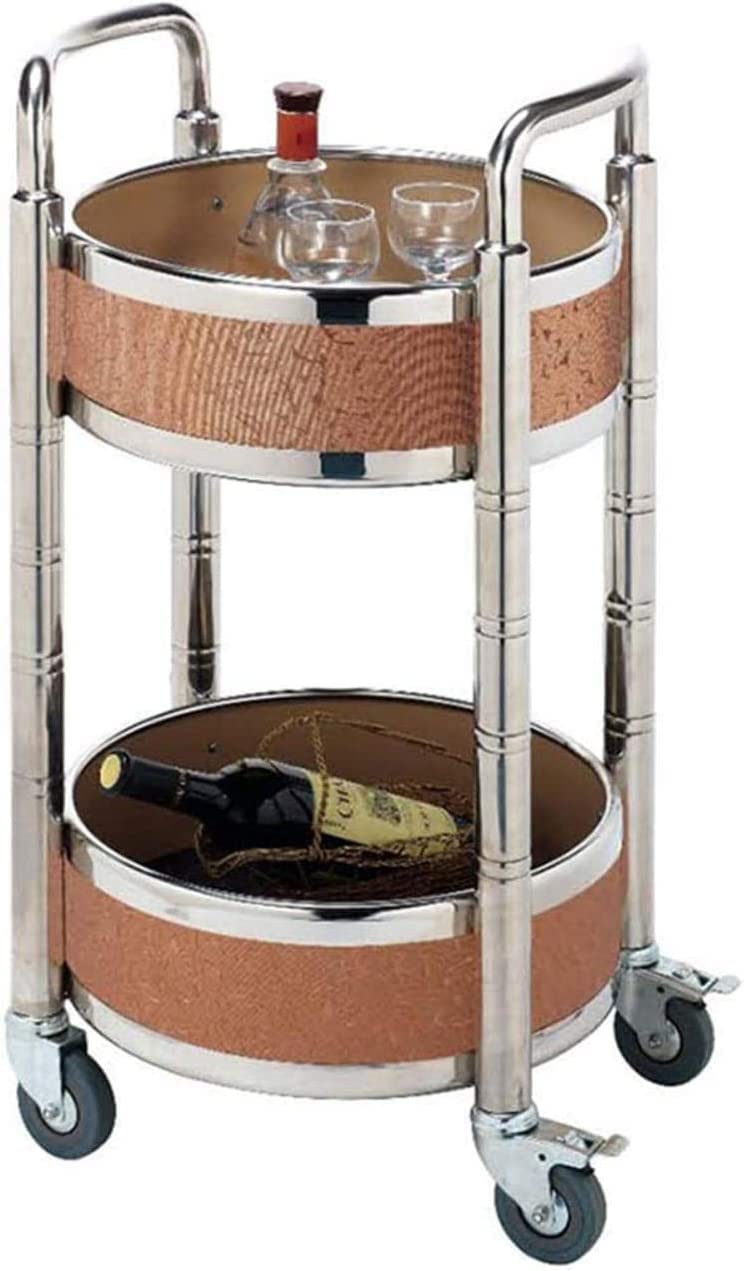 GAABAA Functional Trolley Shopping Cart with Storage Box Kitchen Trolley Bar Cart Double Stainless Steel Faux Leather Solid Wood Dining Car Kitchen Bathroom Rack 430X860Mm (Color : B)