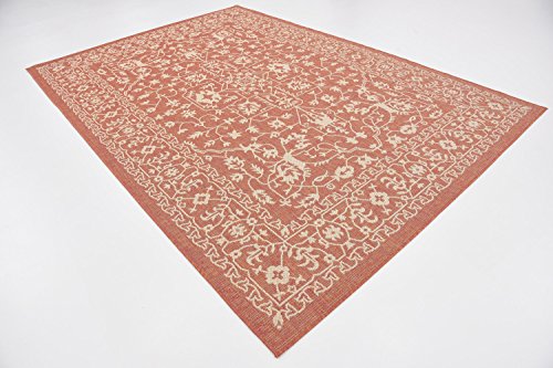 Unique Loom Outdoor Botanical Collection Area Rug - Allover (7' 1" x 10' Rectangle, Terracotta/ Beige)