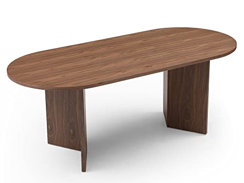 kevinplus 78'' Mid Century Modern Dining Table for 6, Oval Wooden Dining Table Dinner Table for Kitchen Living Room Office, Easy Assembly, Walnut