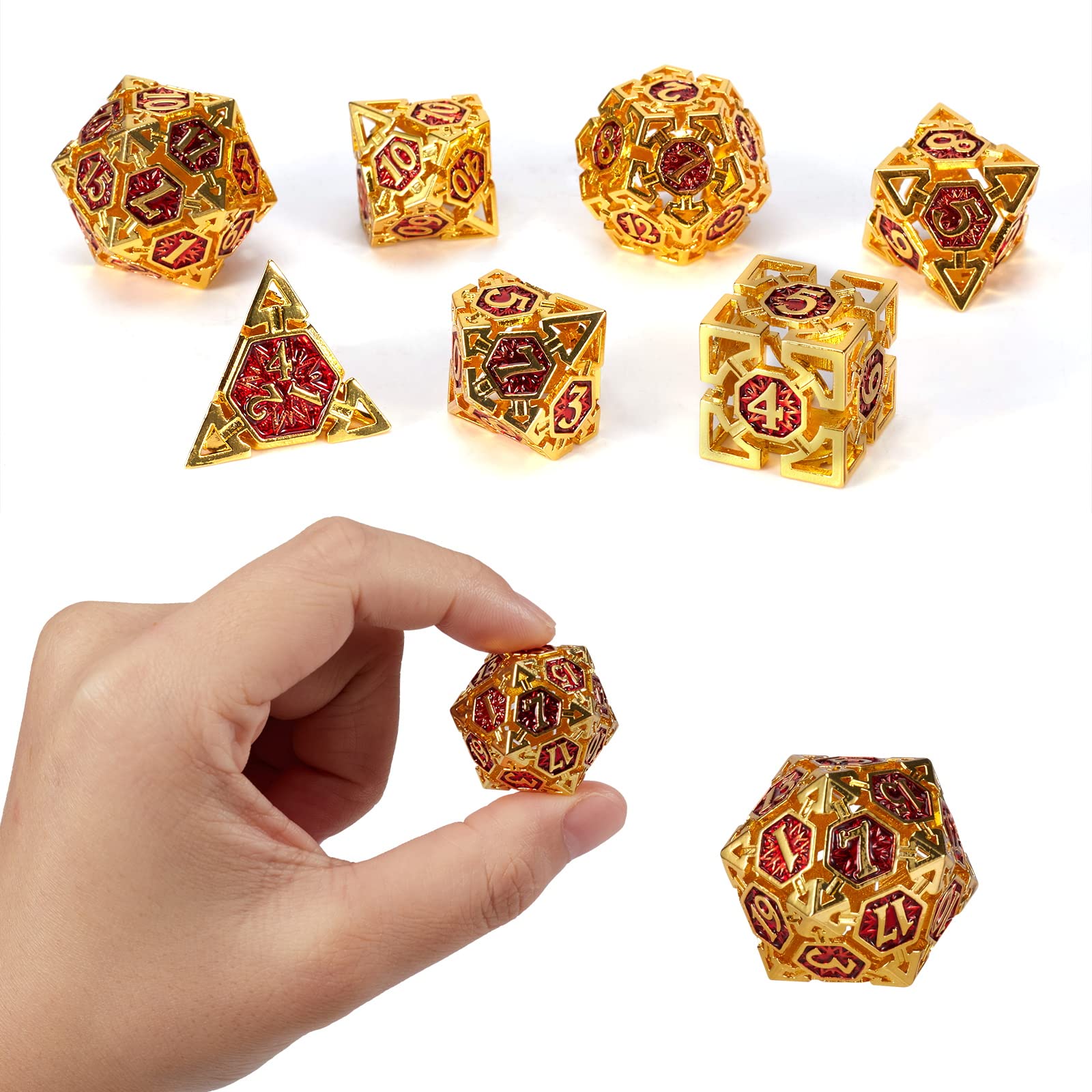 Dungeons and Dragons Dice Metal Dice Dicelings DND Polyhedral Hollow Dice Set for D&D RPG MTG Role Playing Table Games
