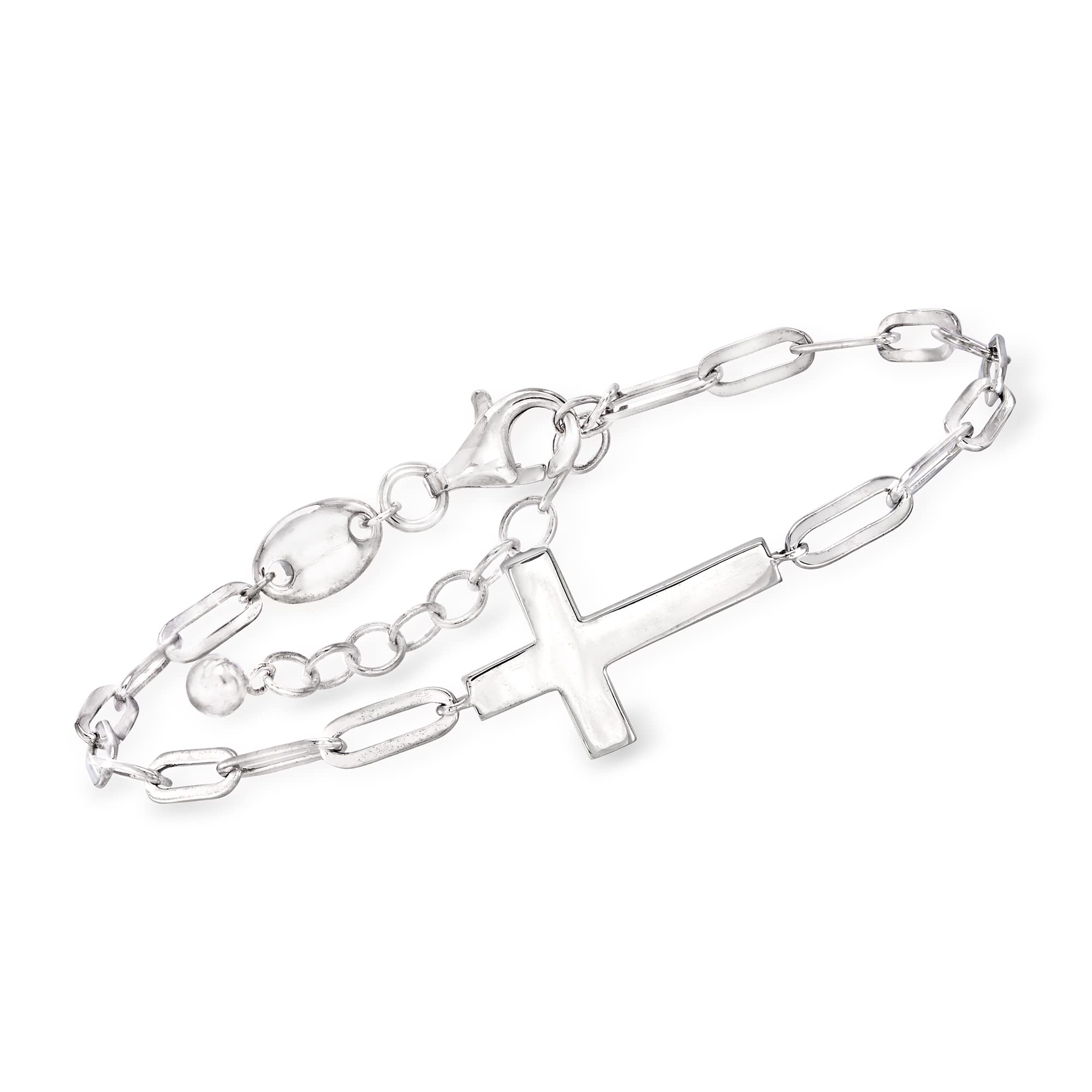 Charles Garnier Sterling Silver Cross Paper Clip Link Bracelet. 6.75 inches