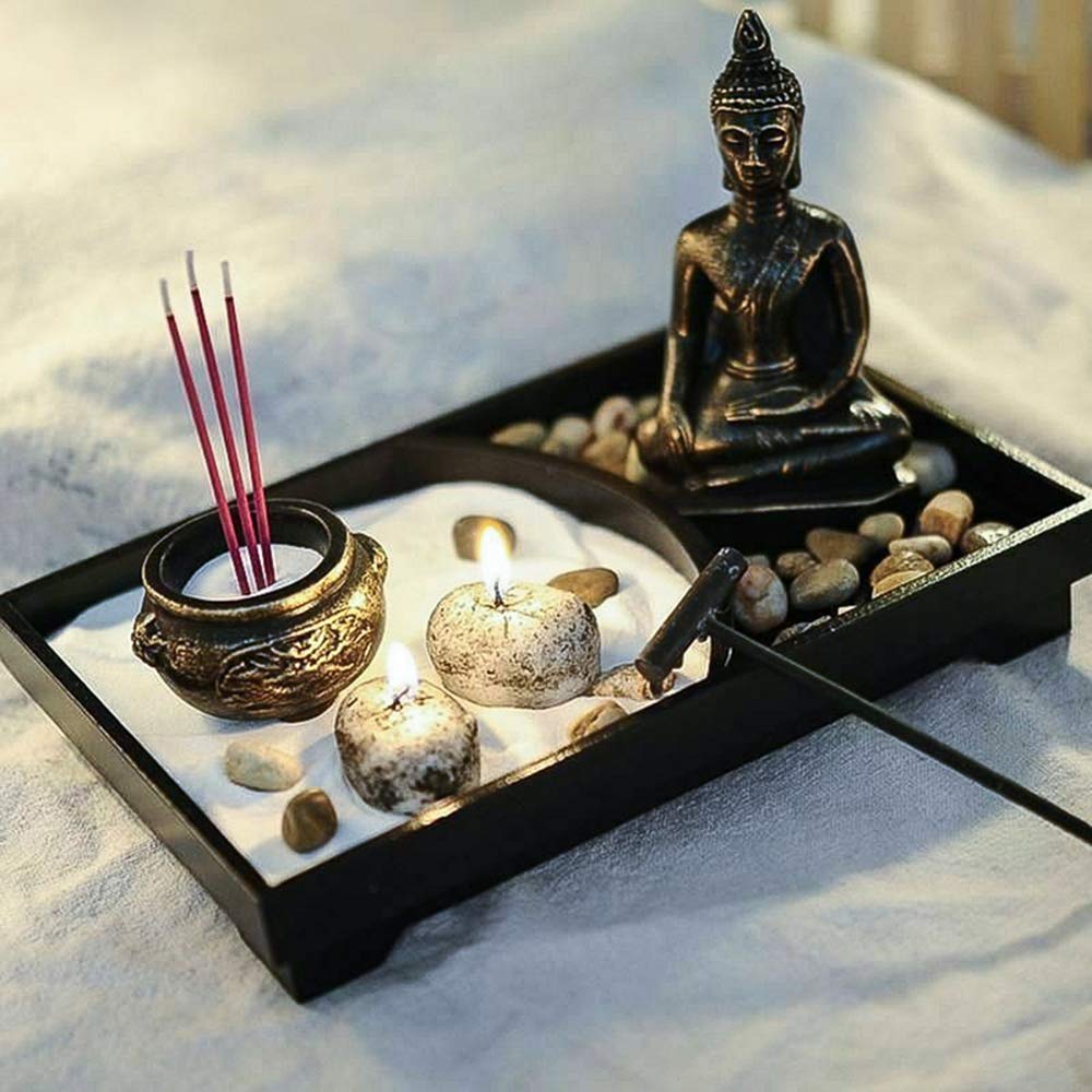 Royal Brands Zen Garden with Buddha, Rake, Rock Candle, and Incense Holder β Peace and Tranquility (9"x6"x7")