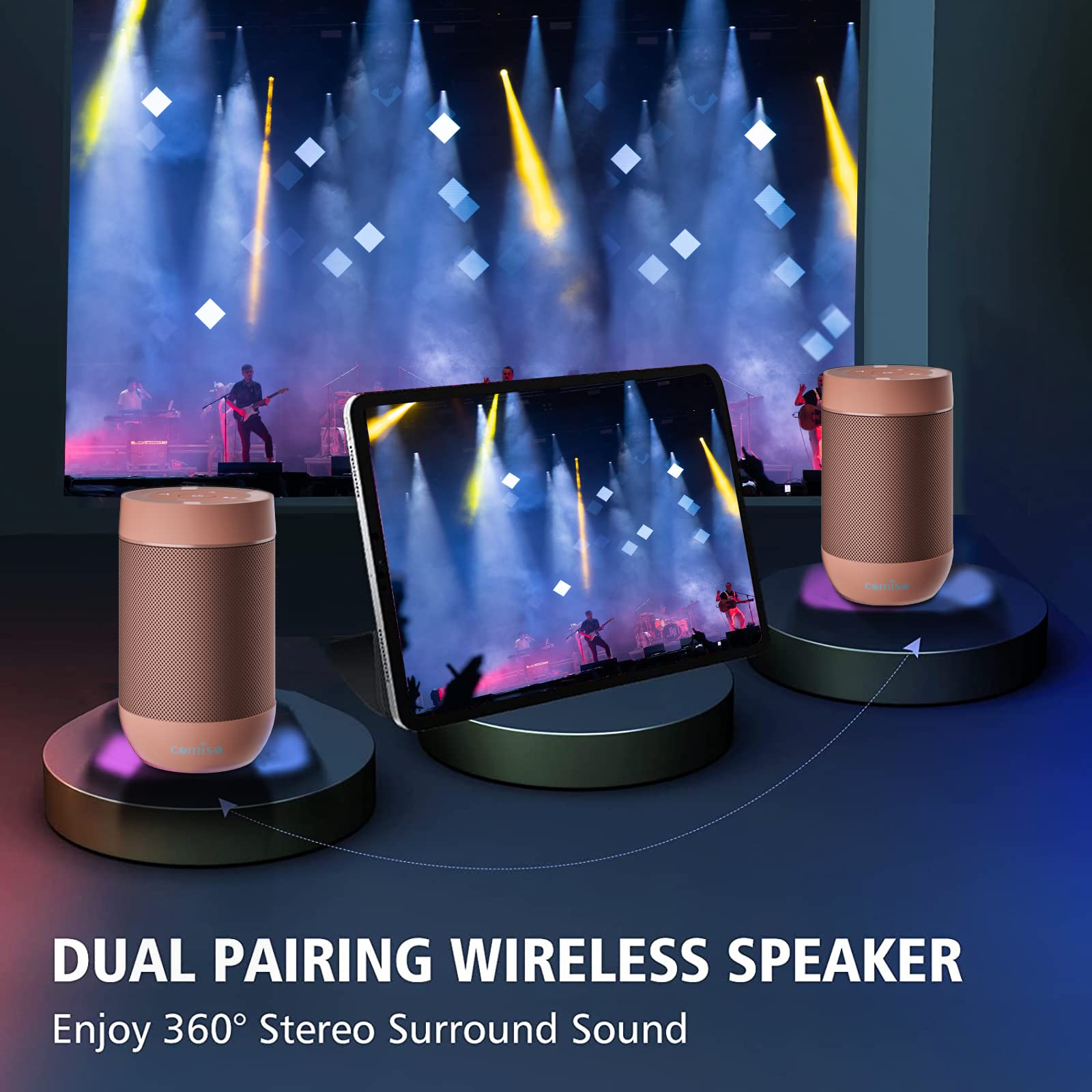 comiso X26M Portable Bluetooth Speaker,Waterproof Speaker IP65,5.3 Bluetooth,360 HD Sound,TWS Stereo Pairing,Built in Mic, Support TF/SD Card-Pink