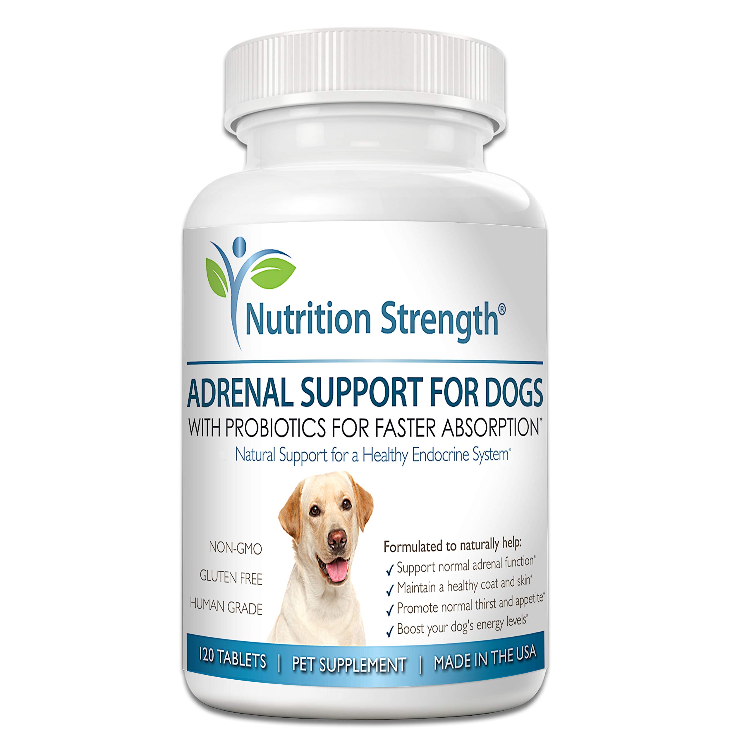 Nutrition Strength Adrenal Support for Dogs, Support for Dogs with Cushing's Disease, Maintain a Healthy Coat and Skin, Promote Normal Urination, Thirst and Appetite, 120 Chewable Tablets