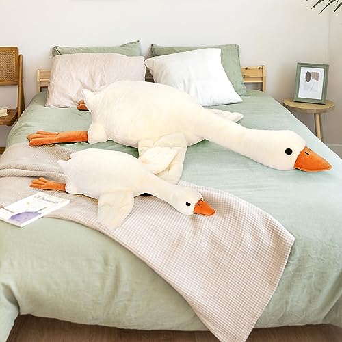 Qicpi 60" Goose Stuffed Animal Weighted Plush Toy White Swan Throw Soft Plush Sleeping Pillow Stuffed Animal Toys for Kids Gifts