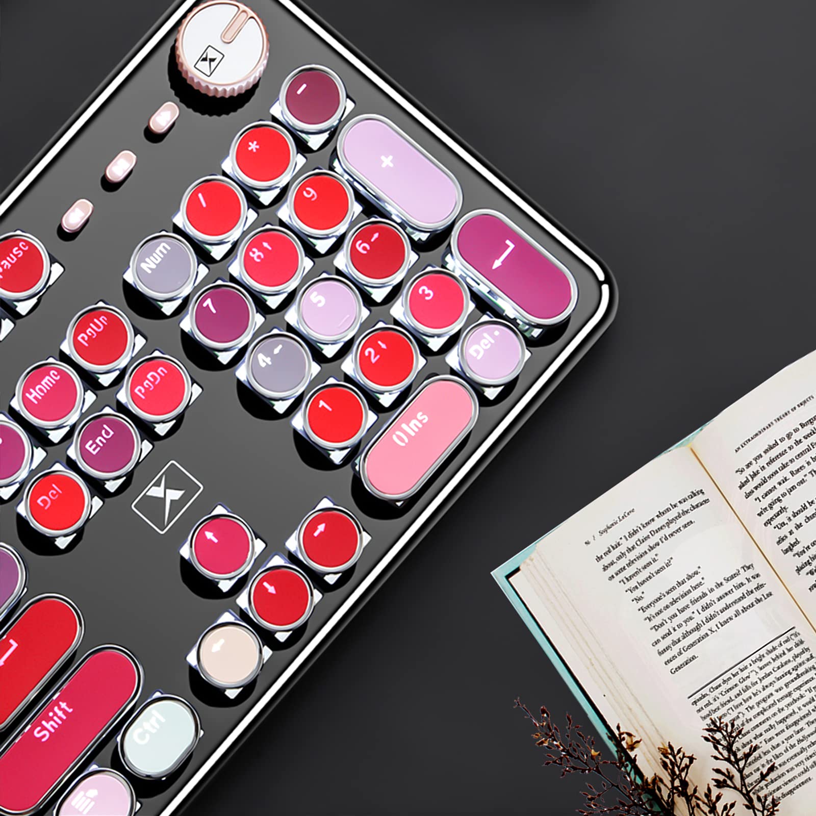 TONIZER Mechanical Gaming Keyboard in Lipstick Style Metal Vintage Steampunk Retro White Backlit 104 Keys Anti-Ghosting Round Keycaps Metal Panel Wired USB for PC Mac Laptop(K520)