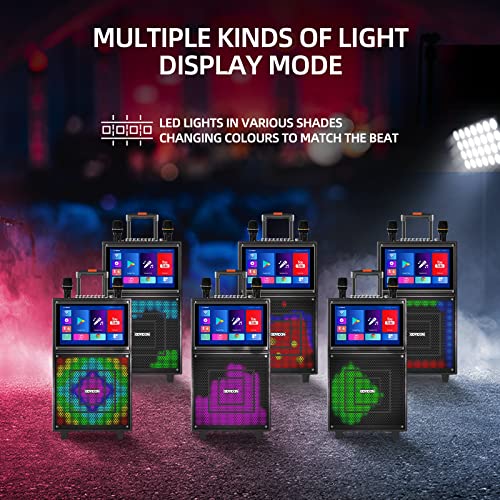 GEARDON Karaoke Machine with Lyrics Display Screen for Adults, Built-in 15 Inches Tablet & Wifi, Bluetooth Speaker w/ 2 Rechargeable UHF Mics, DJ Lights, Portable Karaoke System for Any Occasion