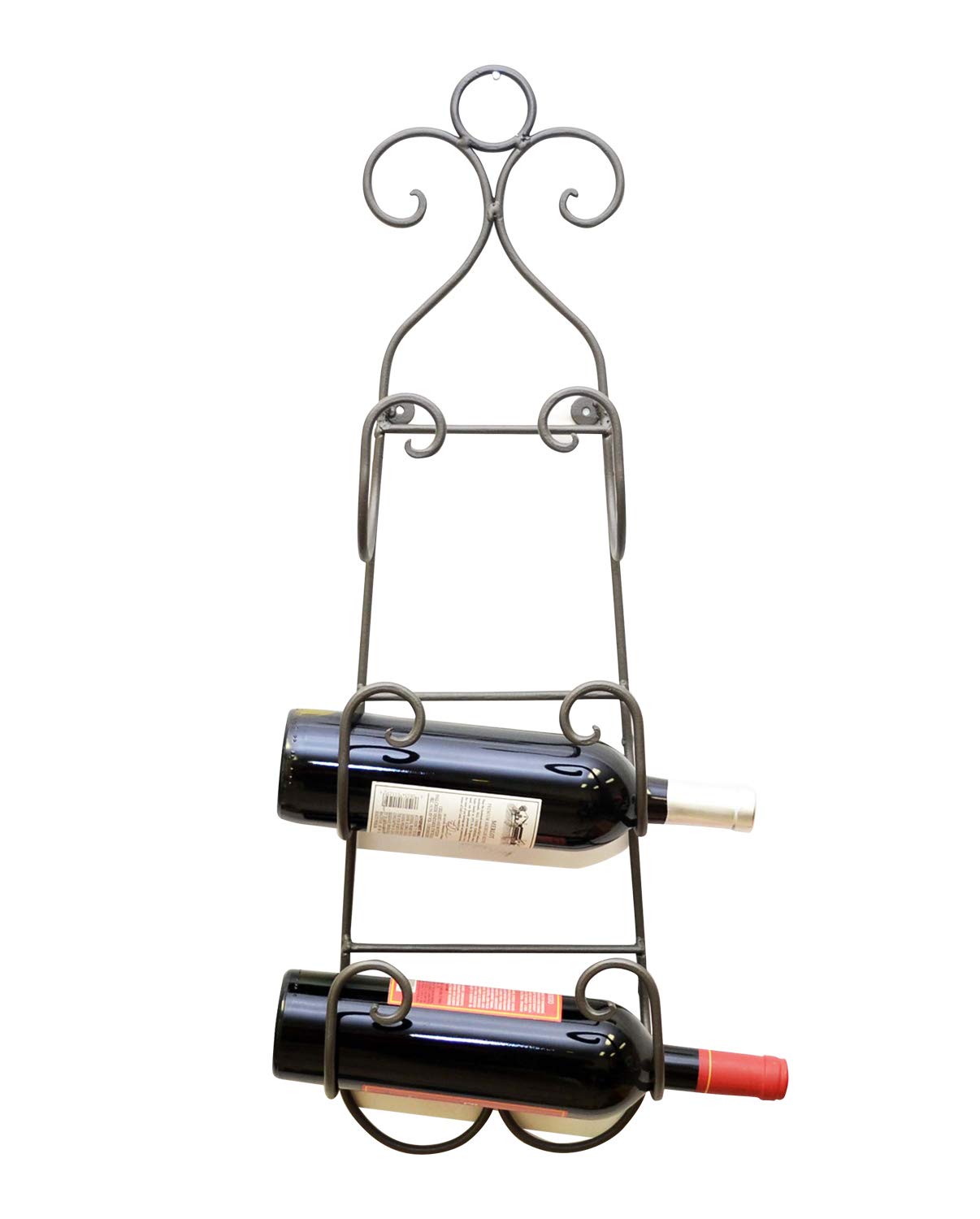 Laredo Import Wrought Iron Wall Towel Rack/Wine Rack-28.5 Inches Tall x 8.5 Inches Wide. Steel Gray Color, Holds Three.