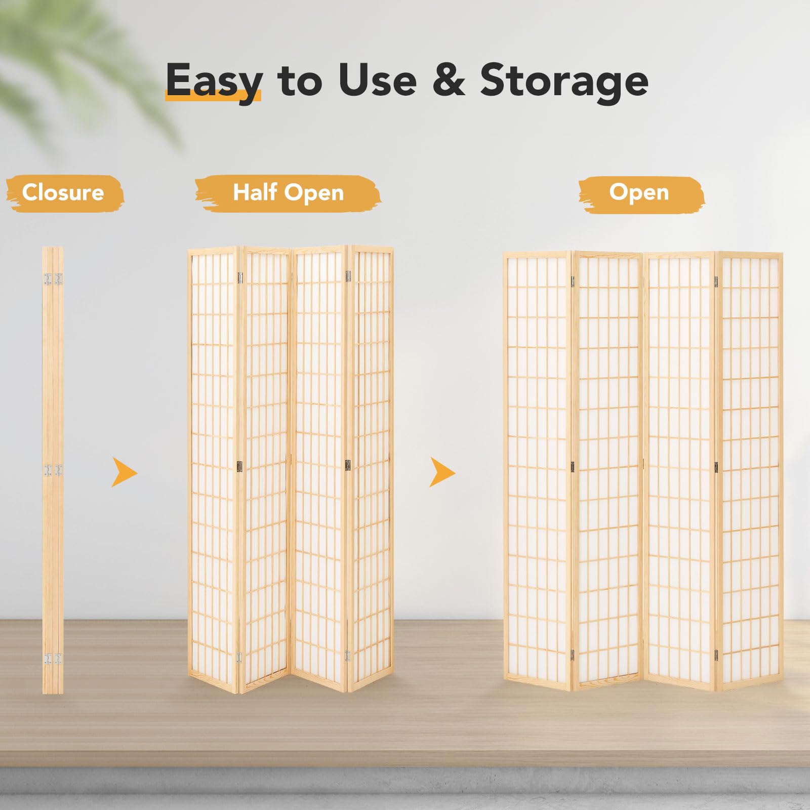 JOSTYLE Room Divider Wall Shoji Screen, 6 Panel Folding Privacy Screen for Room Separation, Japanese Wood Room Divider Screen, 5.9 Ft, Natural