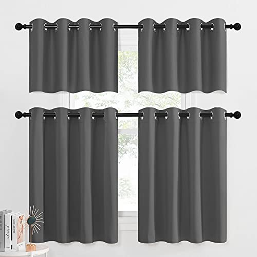 NICETOWN Kitchen Blackout Window Curtains Over Sink - Thermal Insulated Home Decor Small Blackout Grommet Winow Tiers for Short Window (52W by 24L + 1.2 inches Header, Grey, 2 Panels)