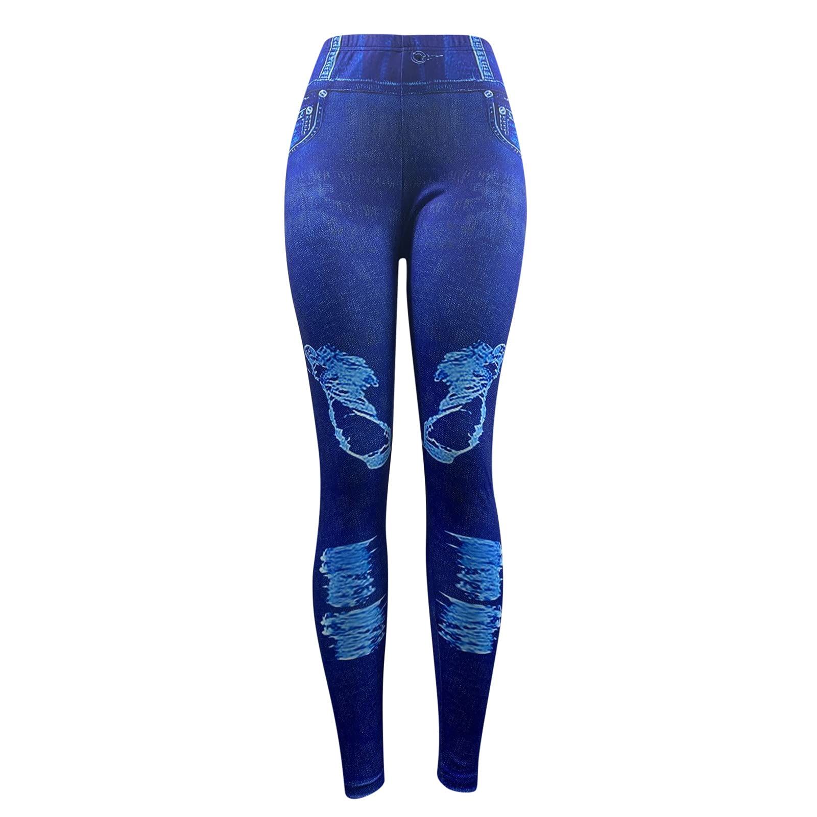 DUOWEI Yoga Pants Pockets Mesh Butt Women's Yoga Pants Leggings High High Lifting Solid Waist Seamless Pants Tall WOM Blue