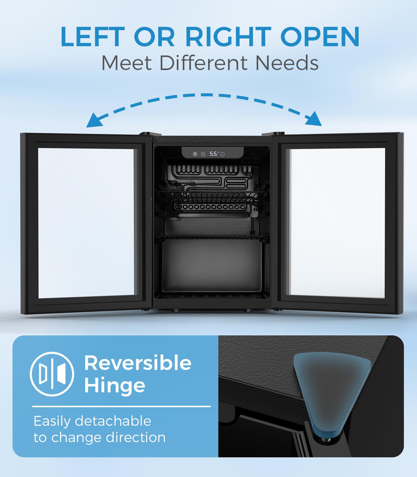 Joy Pebble Beverage Refrigerator and Cooler,1.7 Cu.ft,68 Can Mini Fridge Clear Glass Door for Wine Soda Beer,16 Bottle Wine Cooler with Touch Screen Adjustable Shelves for Home Bar Office,Black