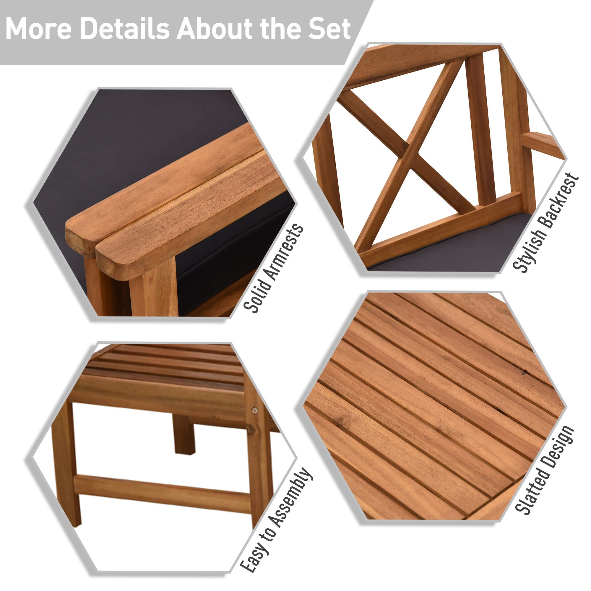 Outsunny 4 Piece Acacia Wood Outdoor Patio Furniture Set with 2 Armchairs, 1 Sofa, & 1 Coffee Table, Cushions Included