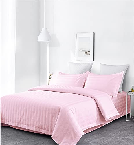 Lasin Bedding, Luxury Super Soft 100% Cotton 3pcs Duvet Cover Pillowcases Sheets Bedding Set, Twin 68"x86", Pink