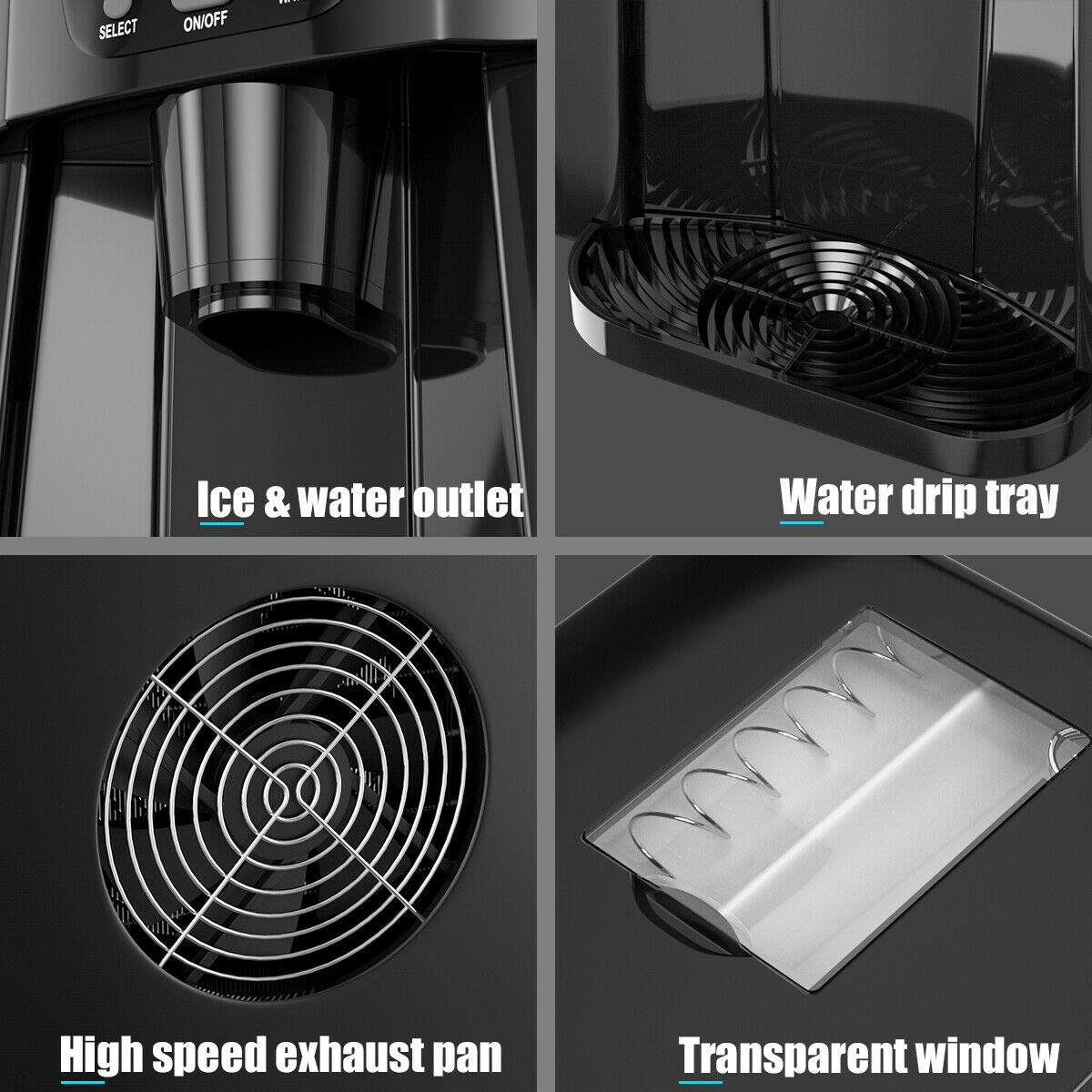 Refrigeration Modern High-Efficiency Maker Water Dispenser Countertop 36Lbs/24H LCD Display Portable Black Portable 2 In 1 Ice Ice-Making Restaurants, Bars Canteens, Snack