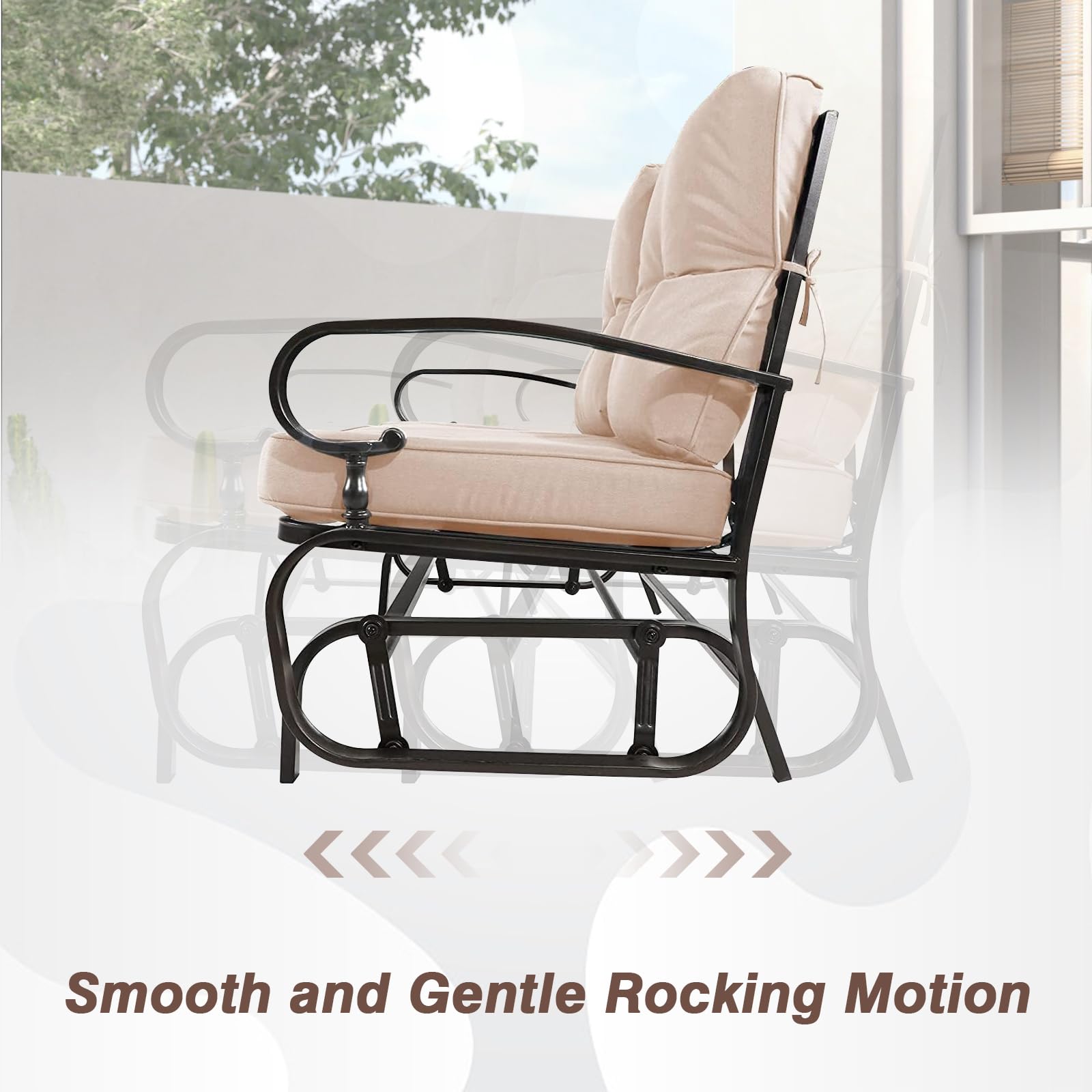 Oakmont 4 Pieces Metal Outdoor Furniture Patio Conversation Set, Glider Chairs Set with Round Side Table, Spring Lounge Chair Sets Metal Frame Wrought Iron Look (Brown)