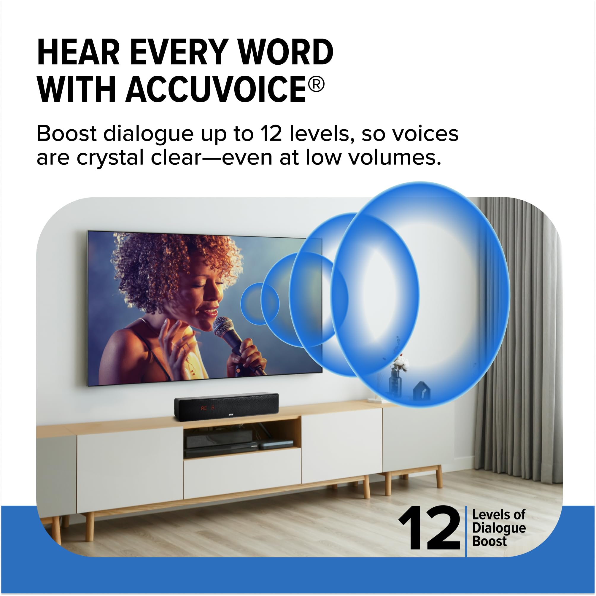 ZVOX AccuVoice AV157 Dialogue Clarifying Soundbar - Patented Hearing Technology with Voice Boost, Ultimate Low-Profile TV Speakers Soundbar, Perfect for Home Theater and Smart TV - Espresso