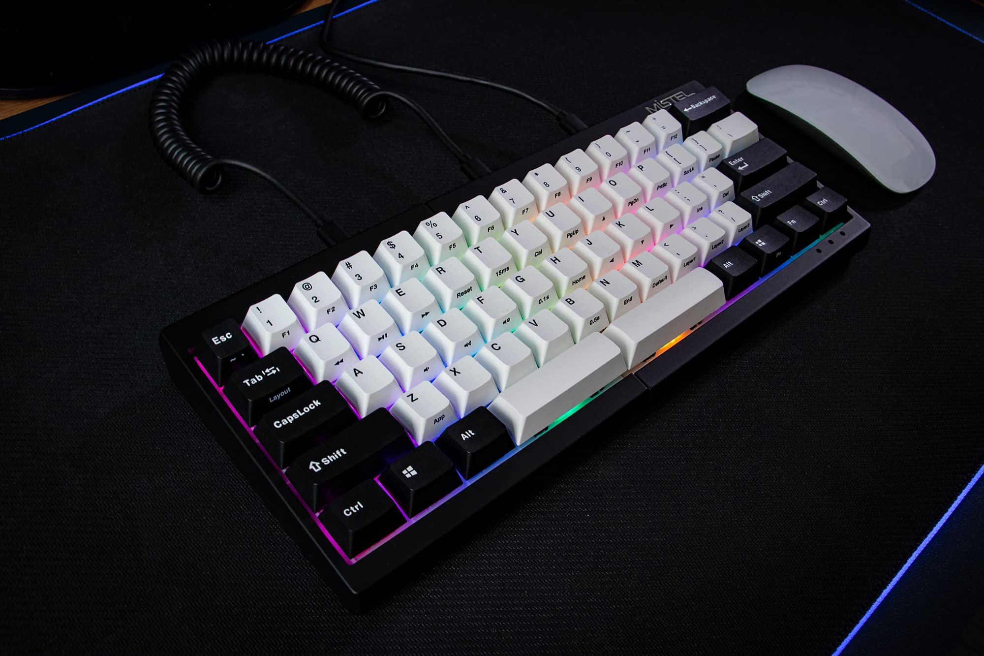 Mistel MD600RGB v3 60% Split Mechanical Keyboard, Two Tone PBT Double Shot Keycaps, Programmable Macro Support, USB to Type-C, Windows and Mac OS, Cherry MX Brown Switch