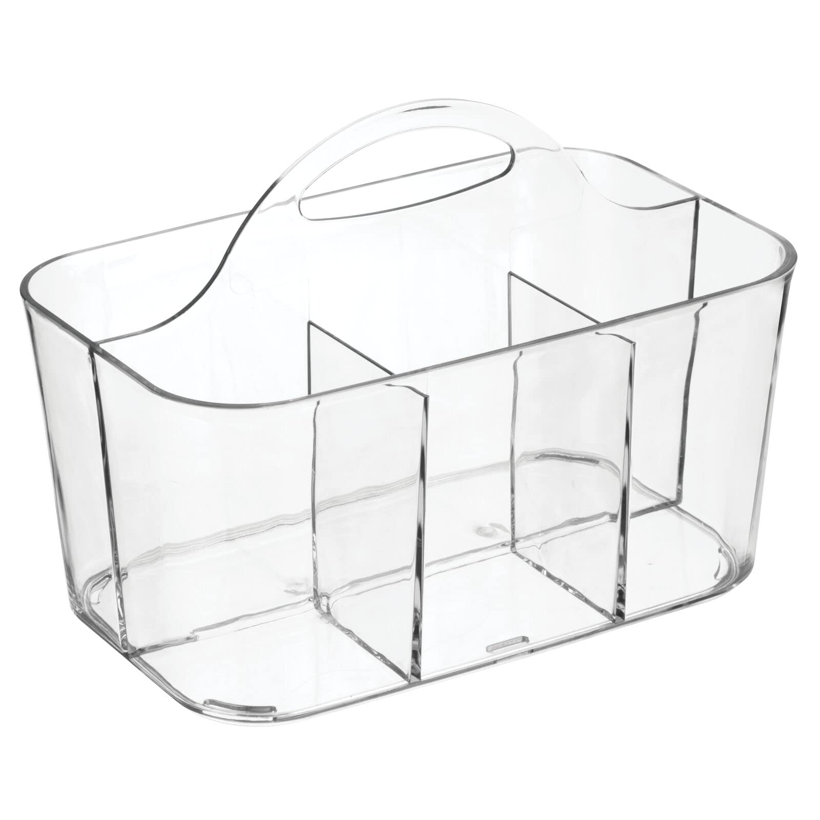 mDesign Small Plastic Shower/Bath Storage Organizer Caddy Tote with Handle for Dorm, Shelf, Cabinet - Hold Soap, Shampoo, Conditioner, Combs, Brushes, Lumiere Collection, Clear