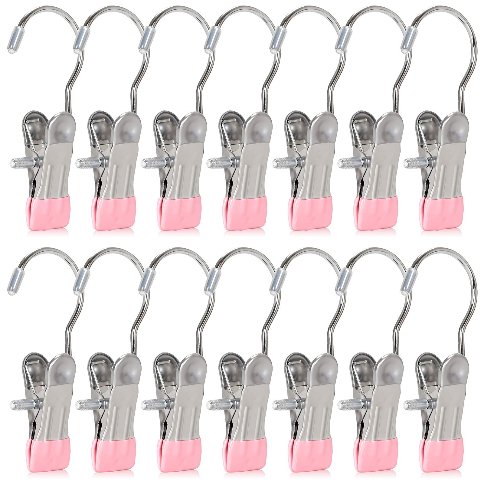 ODILCO 24Pack Boot Hanger Clips, Pink Hook Clips Hanger Clips Hold Hanging Clothes Pins Hooks - Portable Stainless Steel Home Travel Hangers Clips
