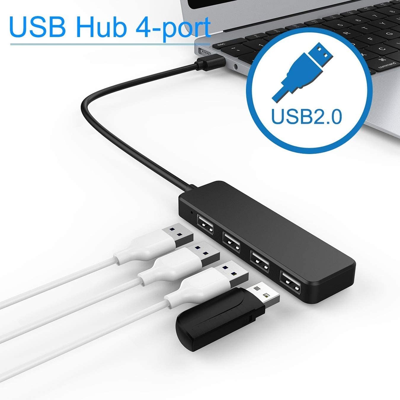 NAERSI® USB 2.0 Hub 4-Port Ultra Slim Portable USB Splitter for iMac Pro,MacBook Air,Mac Mini/Pro,Surface Pro,Notebook PC,Laptop,USB Flash Drives,and More
