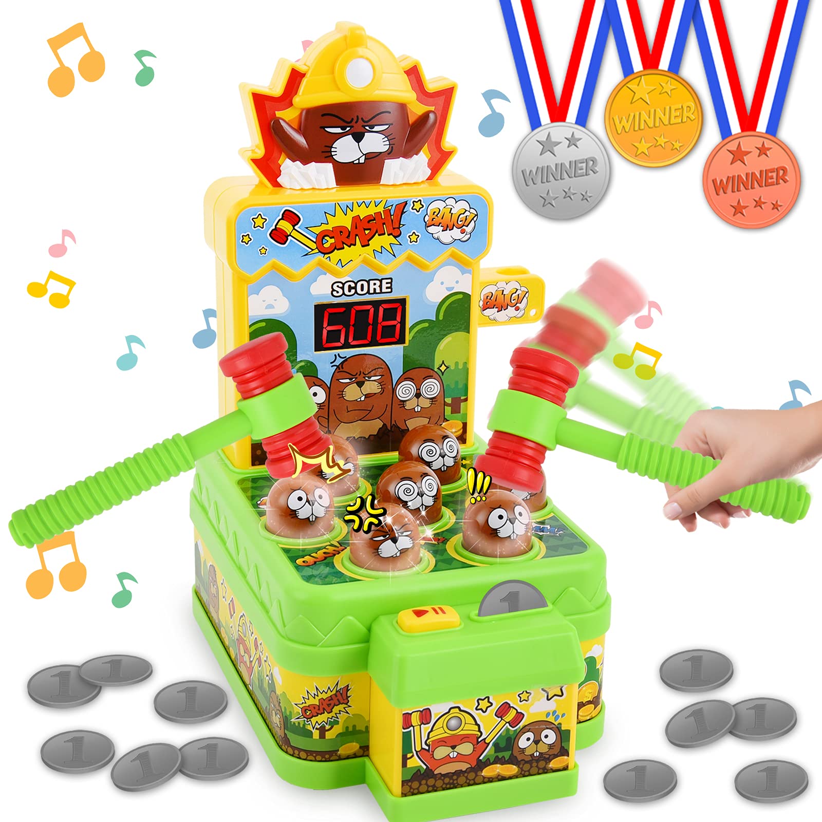 MIXHOMIC Arcade Game Toys for 3 Year Old, Whack A Mole Game, Early Developmental Toy, Mini Electronic Arcade Game Toy, Interactive Pounding Toy, Whack Game Mole Gift Idea for 3-8 Years Old Boys Girls