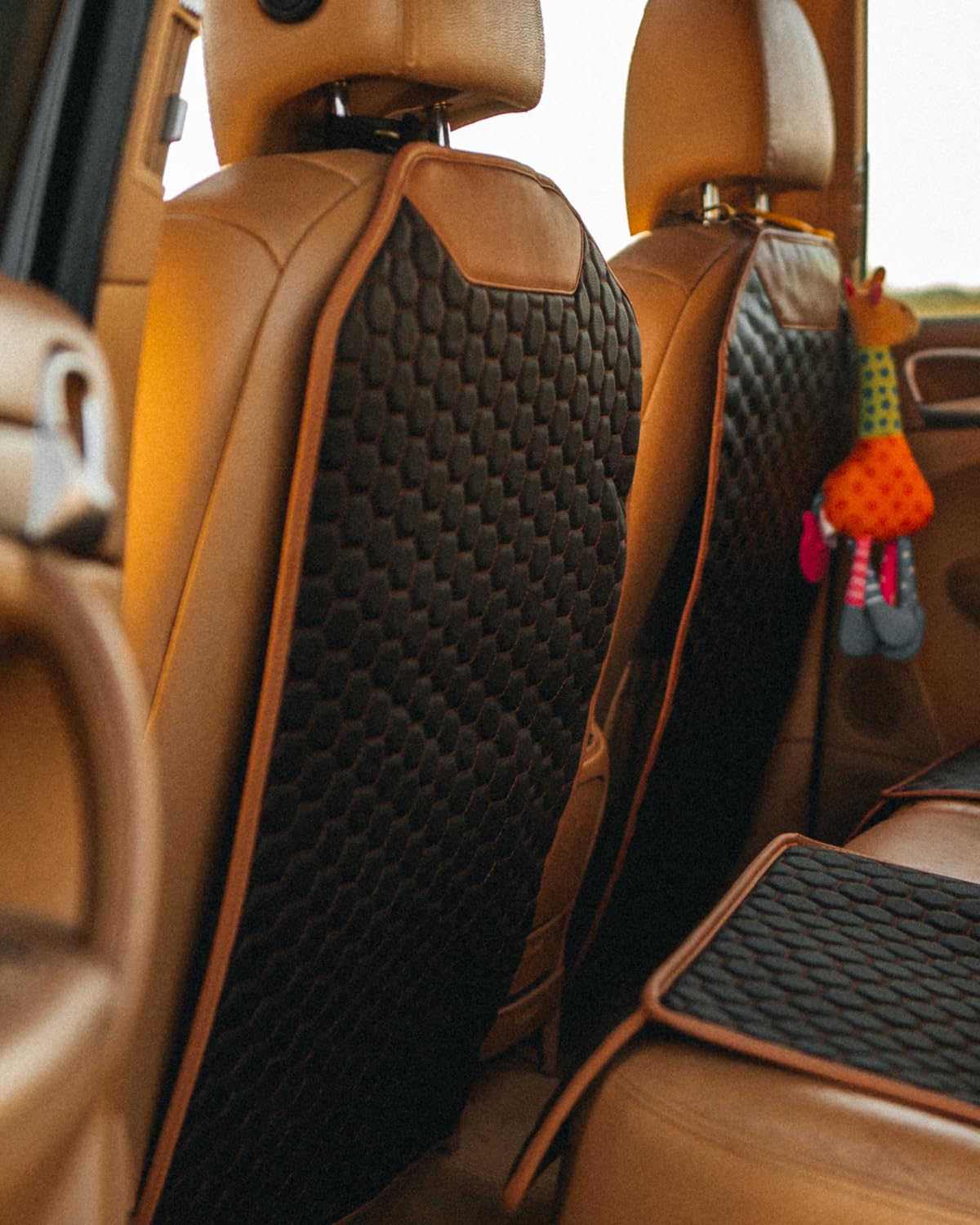 Owleys Premium Leather Car Seat Protector for Back Seat - Back Seat Cover for Kids - Car Kick Mat - Back of Seat Protector for Kids Feet Car Seat Back Protector - 1 Pc Hexy