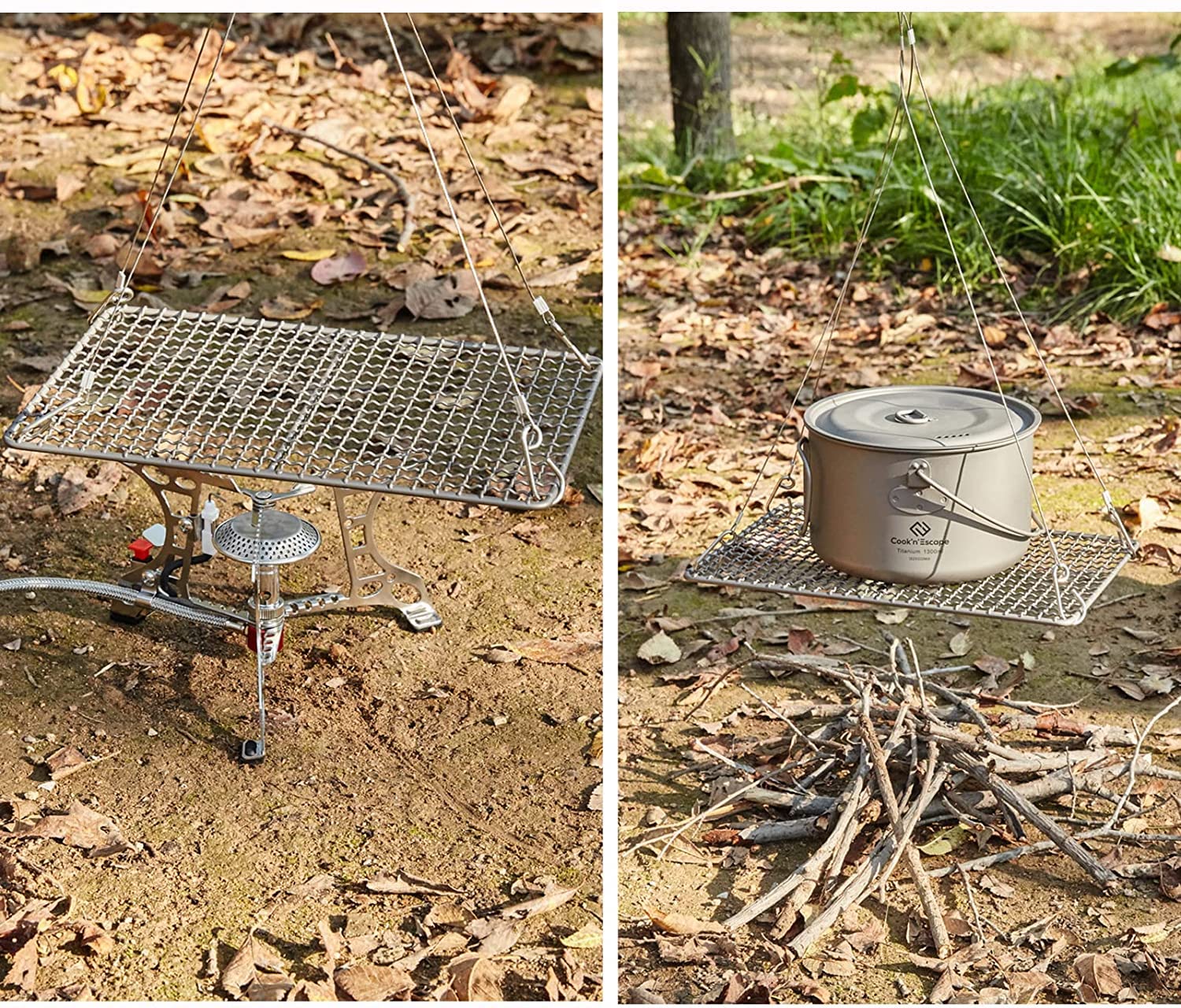 COOK'N'ESCAPE Bushcraft Grill Titanium Mesh Camping Grill Ultralight Compact Grill Backpacker's Grill Grate for Backpacking, Camping, BBQ and Survival, 1Pack