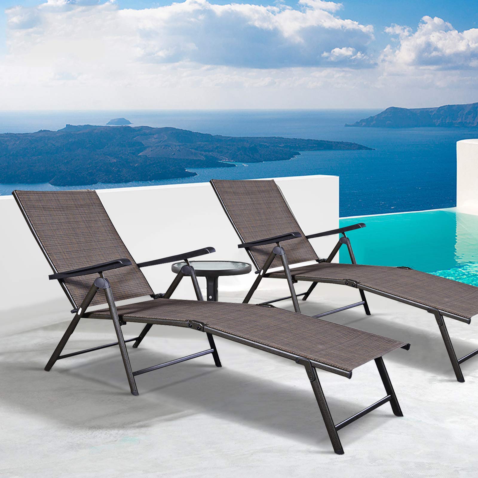 RELAX4LIFE Chaise Lounge Chair Outdoor Set of 2, Folding Patio Recliner Chair with Adjustable Reclining Back & Armrests for Yard Poolside Deck, Portable Sunbathing Beach Lounge Chairs for Outside (2)