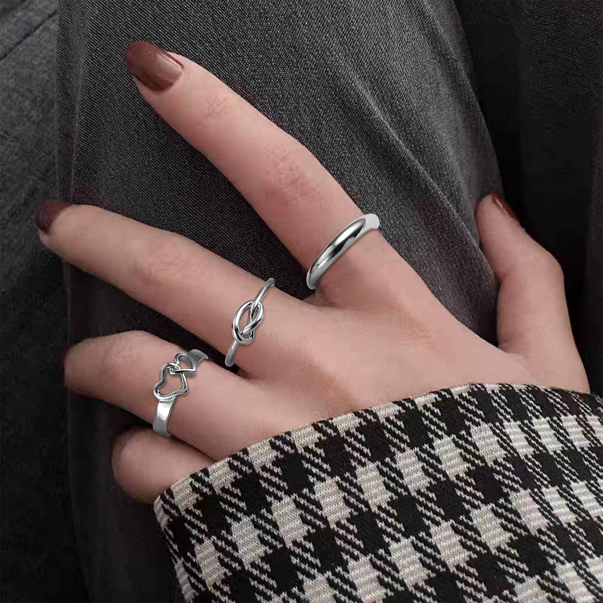 DOLOTTA 20Pcs Adjustable Rings for Women Heart Star Moon Love Flower Cross Open Rings Set Simple Stackable Thumb Knuckle Ring Silver Tone