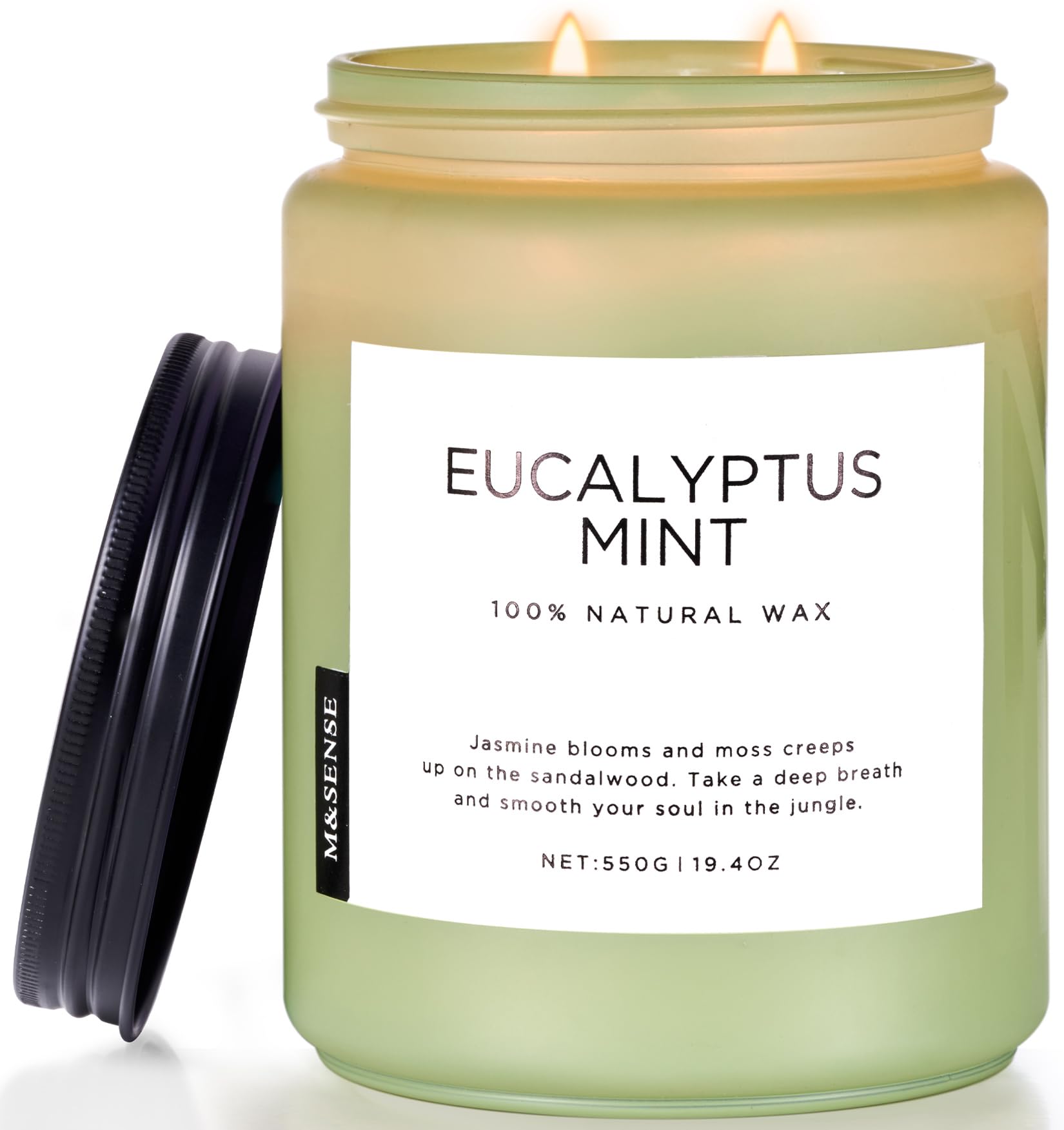 M&SENSE Eucalyptus & Mint Candles for Home Scented, 19.4oz 110 Hours Burn Soy Aromatherapy Candle Gift for Stress Relief, Meditation, Yoga, Relaxing SPA, Natural Jar Candles for Men and Women