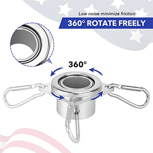 FLAG WIN Aluminum Alloy Flagpole Ring Set with Bearings 2 Pack, Anti Wrap 360°Rotating Flag Mounting Ring Spinning Flag Pole Kit with Carabiner for 0.71-1.00 Inch Diameter Flagpole(Silver)