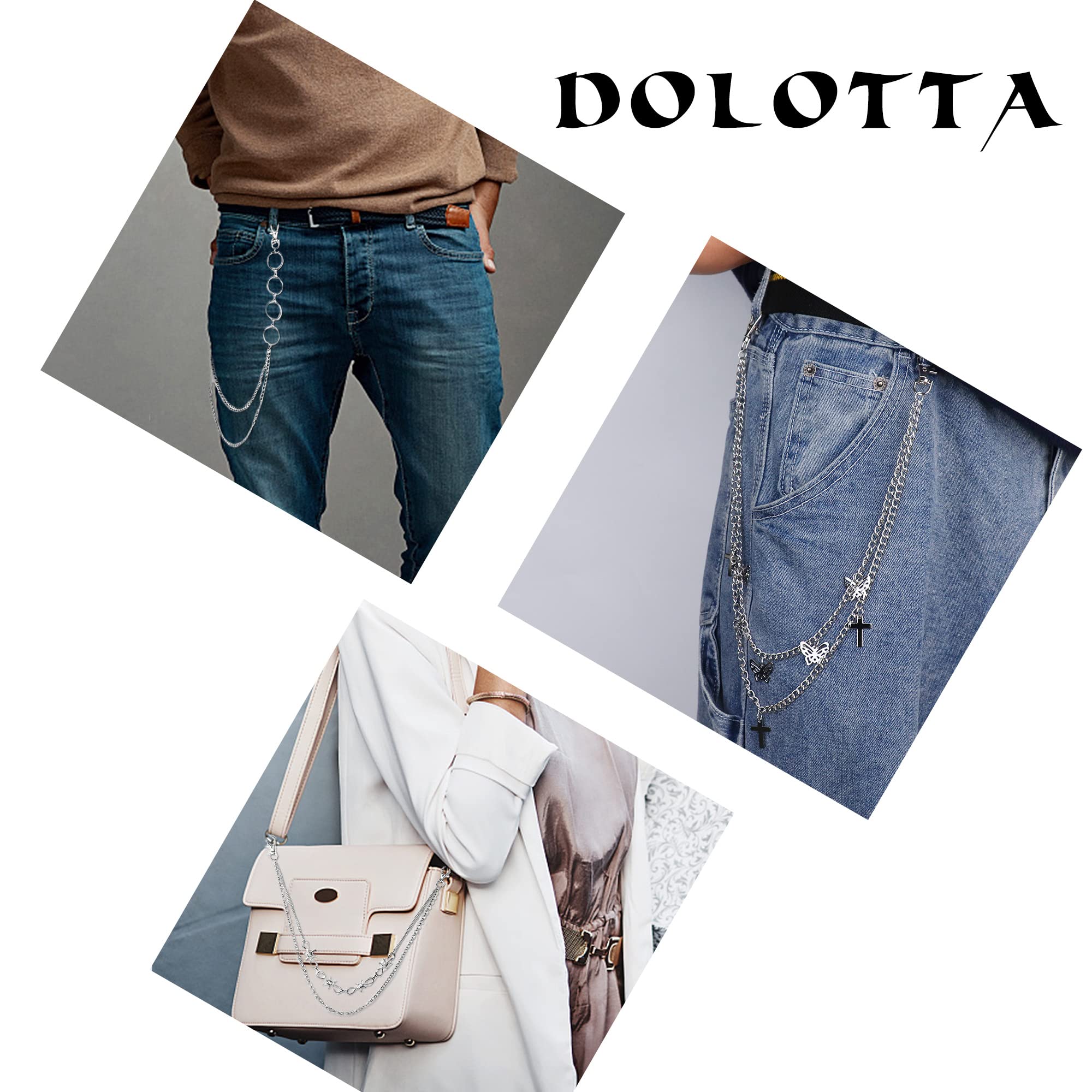 DOLOTTA 9 Pieces Pants Chain Wallet Chain Belts for Women Men Goth Accessories Hip Hop Punk Chain Butterfly Lock Jeans Chains Pocket Rock Chains