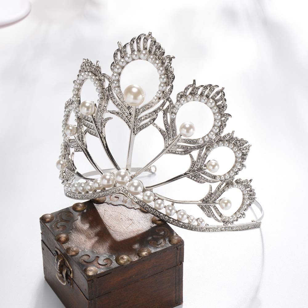 S SNUOY Prom Princess Crown Pearl Tiara Rhinestone Tiara Pageant Queen Crown Wedding Hair Jewelry