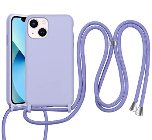 xiusiteli Shockproof iPhone 13 Case with Adjustable Strap Crossbody Nylon Lanyard Anti-Yellow Anti-Scratch Anti-Drop Thin Slim Soft TPU Protective Phone Case Cover for iPhone 13（Purple）