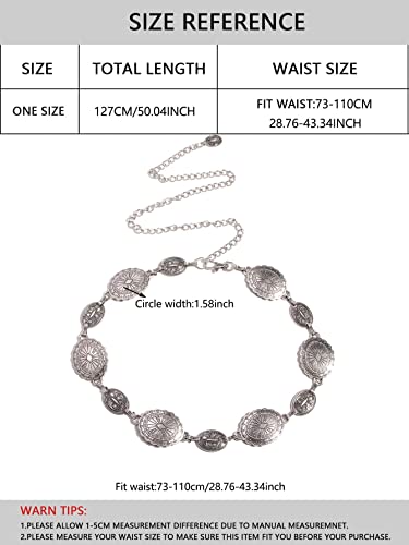 Floerns Women's Textured Metal Waist Chain Belt Adjustable for Dress Jeans Silver One Size