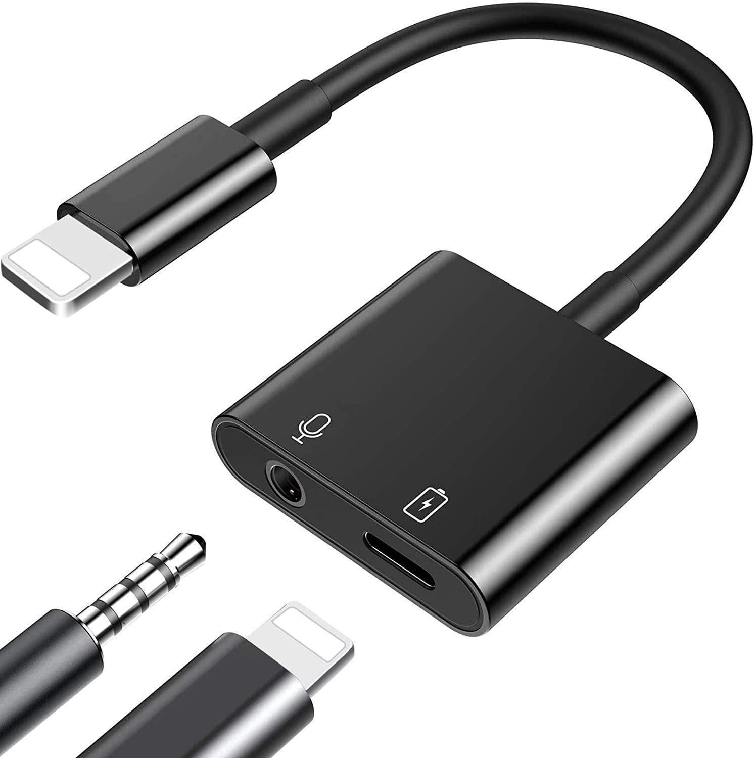 MFi Certified] Lightning to 3.5 mm Headphone Jack Adapter for iPhone, 2 in 1 Lightning to 3.5mm AUX Audio Charger Splitter Compatible with iPhone 14 13 12 11 XS XR X 8 7 Audio Earphone Adaptor