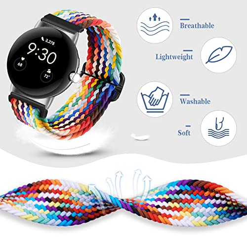 π€π’ππ°ππ² Pixel Watch Band-Stretchy Braided Solo Loop Compatible for Google Pixel Watch Band, Adjustable Stretchy Nylon Elastic Straps for Google Pixel Watch Band for Google Watch Band Women Men (2P-C)