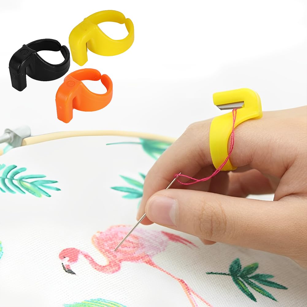 Joyzan Thread Cutter Finger Rings, Plastic Thimble Yarn Portable Needlework Cutting Tool Set Hand Sewing Notions Supplies Knitting Sharp Blades Quilting Embroidery Fishing Line Handcraft Knife 6Pcs