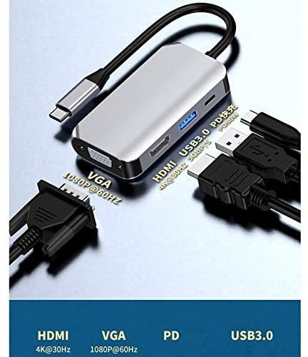 Feilx Ultra-Slim Data USB Hub,Type-C Docking Station Type C to HDMI-Compatible 4K to VGA USB Splitter Hub