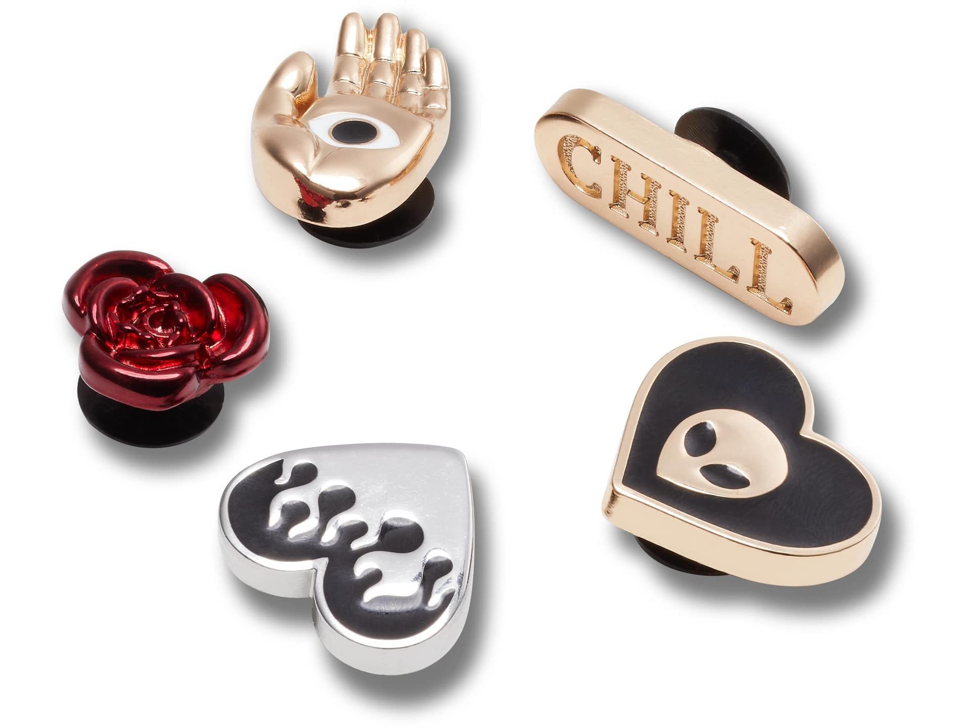Crocs Jibbitz 5-Pack Gold Shoe Charms | Jibbitz for Crocs, Elevated Chill, One Size