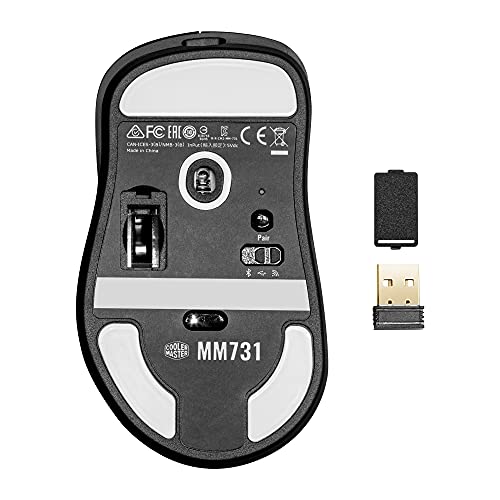 Cooler Master MM731 Wireless Gaming Mouse Black, Adjustable 19,000 DPI, Palm|Claw Grip, 2.4GHz|Bluetooth, PixArt Optical Sensor, Ultraweave Cable, PTFE Feet, RGB Lighting (MM-731-KKOH1)