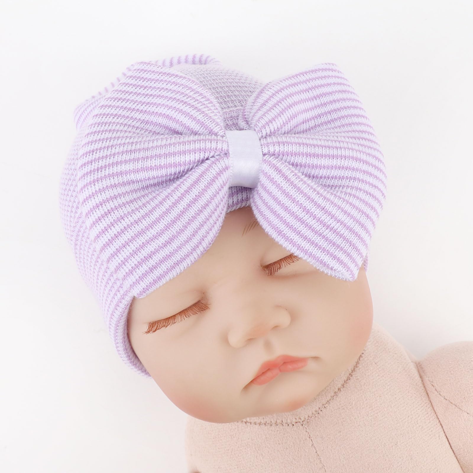 DRESHOW BQUBO Newborn Hospital Hat Infant Baby Hat Toddler Beanie Hat with Big Bow Baby Nursery Caps