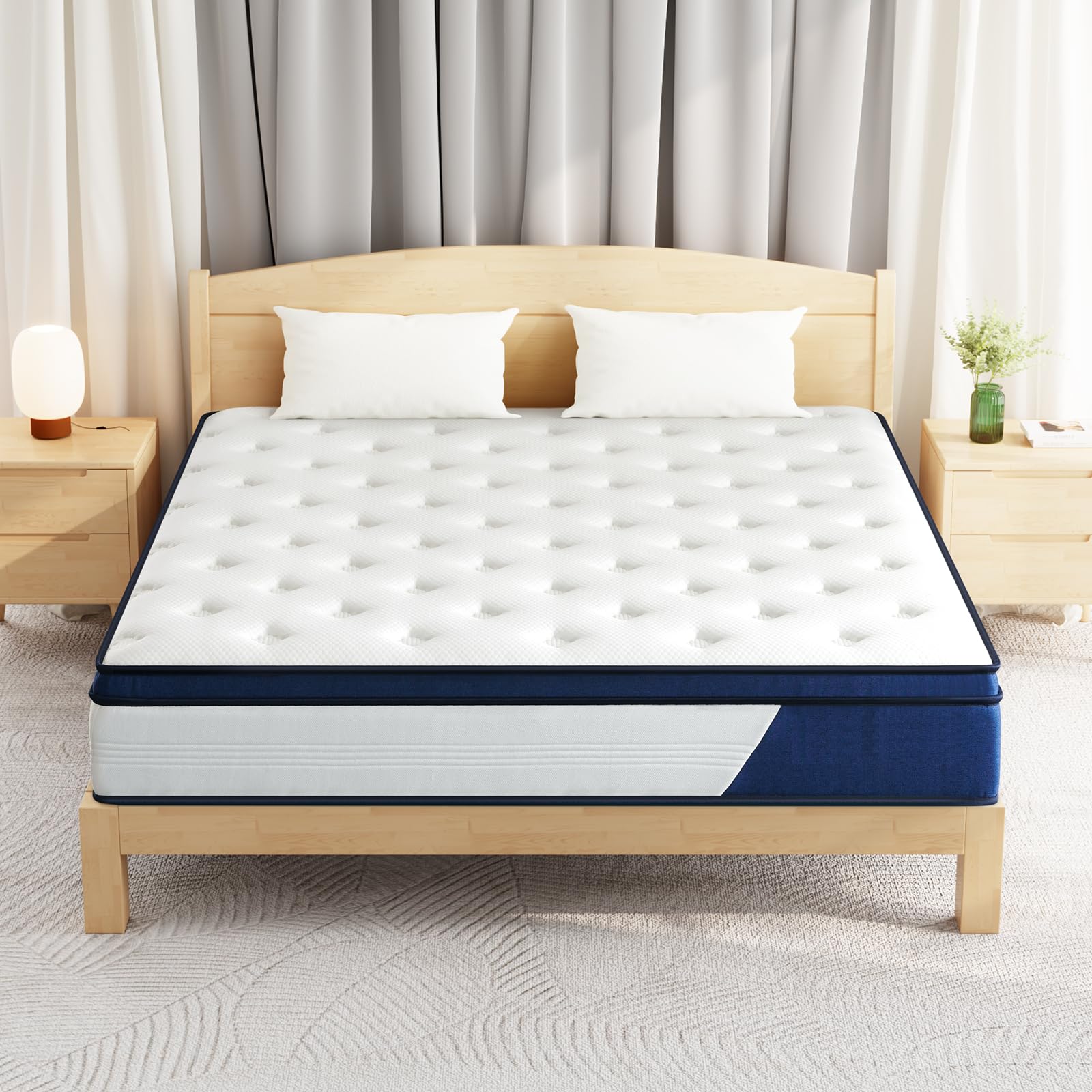 Generic King Size Mattress 12 inch Memory Foam Hybrid Mattress Fiberglass Free Gel Memory Foam Mattress in a Box,Blue