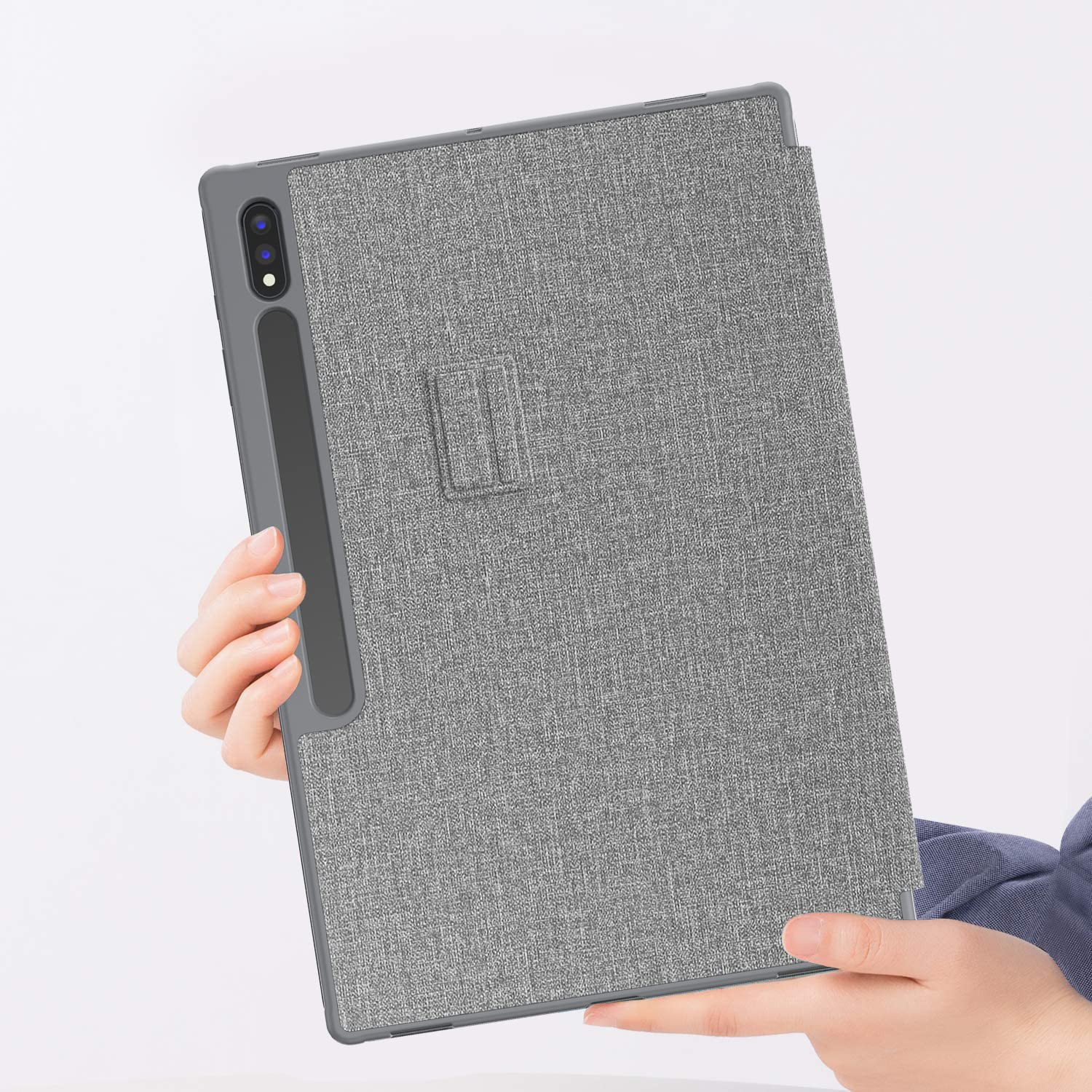 E NET-CASE Case for Samsung Galaxy Tab S8 Plus/S7 Plus with S-Pen Box (SM-X800/T970), Vertical Standing Case with Auto Wake/Sleep Feature Origami Cover for Tab Galaxy 12.4 Tablet (Gray)