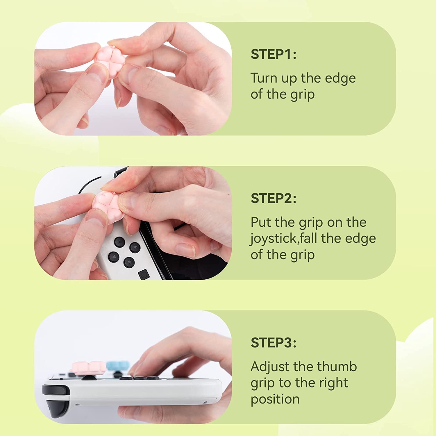 GeekShare Cute Silicone Joycon Thumb Grip Caps, Joystick Cover Compatible with Nintendo Switch/OLED/Switch Lite,4PCS - Lucky Clover