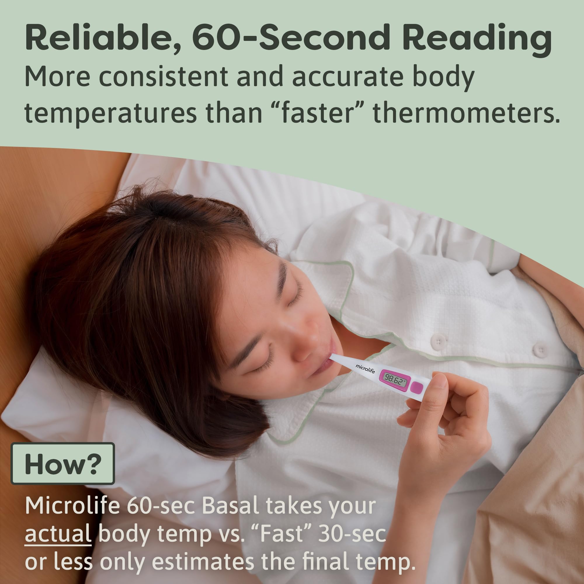 Microlife Digital Basal Thermometer 1/100th Accurate, for Fertility Prediction and Ovulation Tracking, NFP/TTC, (60-Second Reading), Oral or Vaginal BBT, Saves Last Memory