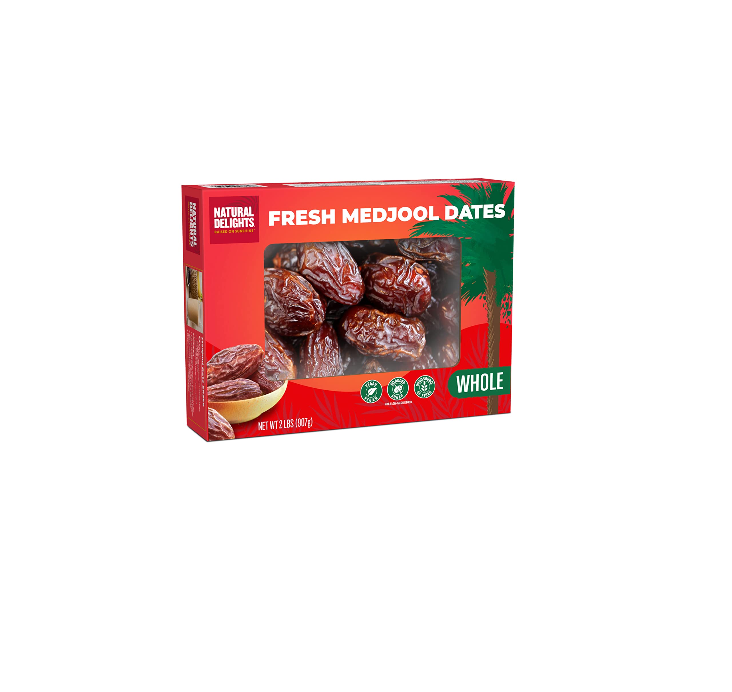Natural Delights Dates – Large & Plump, Non-GMO Verified, Good Source of Fiber, Naturally Sweet Fruit Snack, Perfect for On-the-Go - Medjool Dates Whole, 2 lb Box